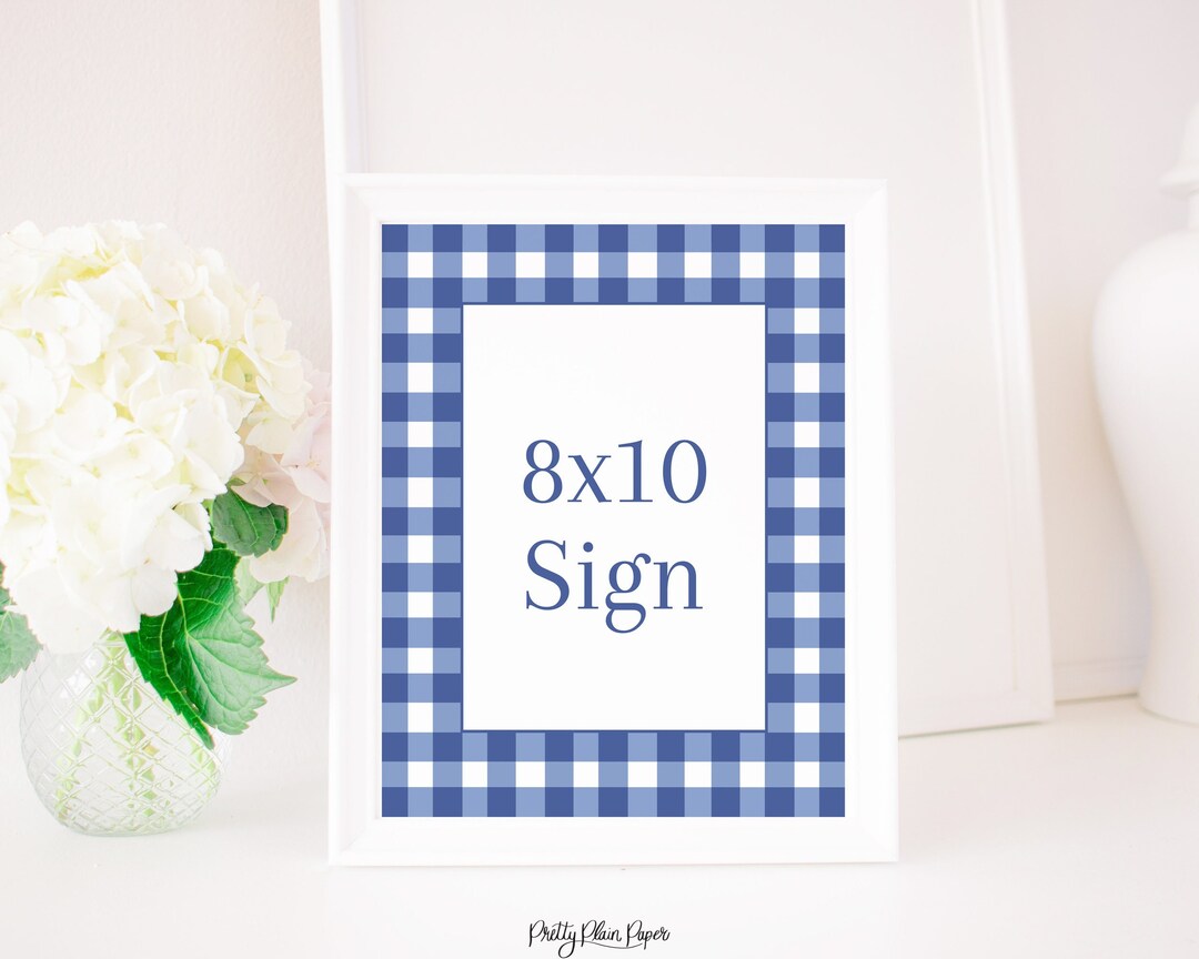 Watercolor Dark Blue Gingham 8x10 Sign, Vertical | Navy Gingham ...
