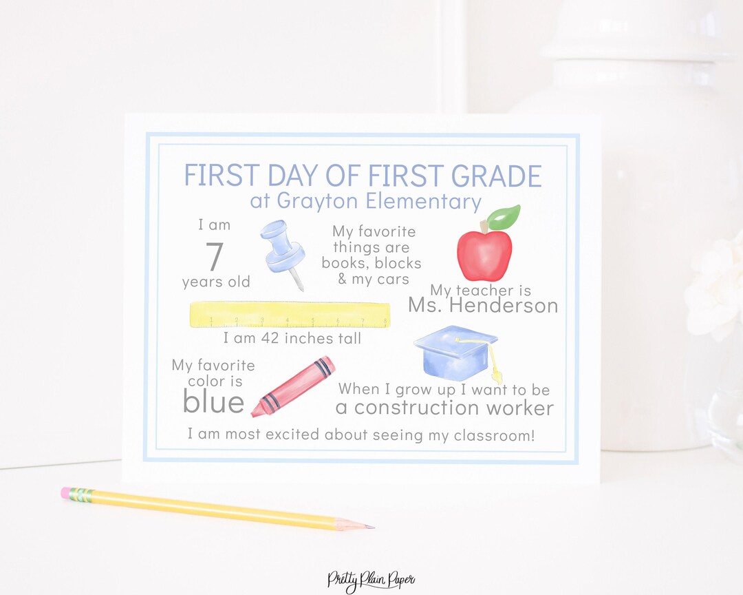 Watercolor First Day of School Sign Fill-in the Blank 1st - Etsy