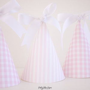 Pink Gingham Party Hat Printable & Pink Stripe Party Hat | Etsy