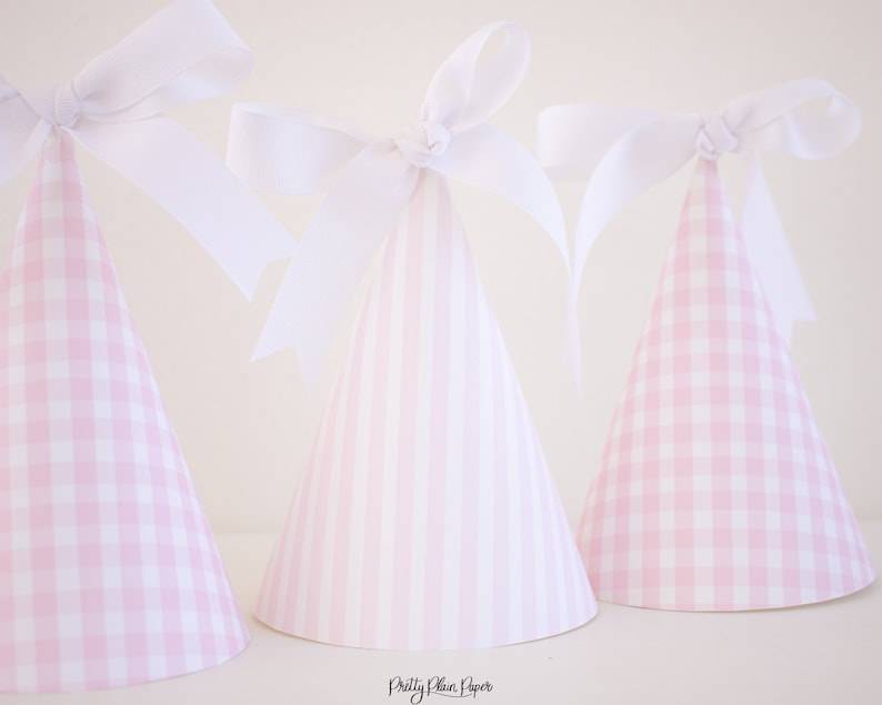 Pink Gingham Party Hat Printable & Pink Stripe Party Hat | Etsy