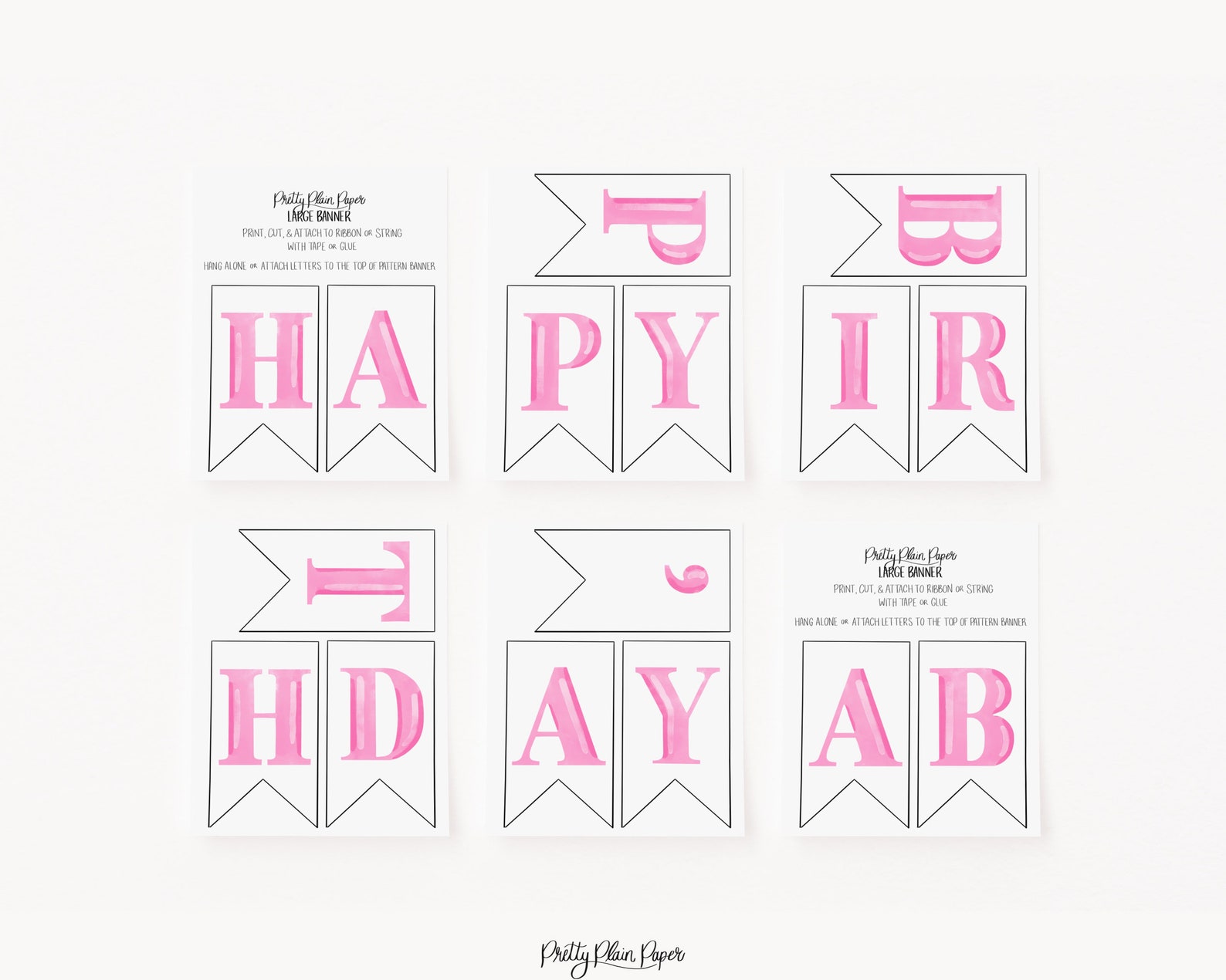 Bright Pink Watercolor Happy Birthday Banner Printable | Etsy