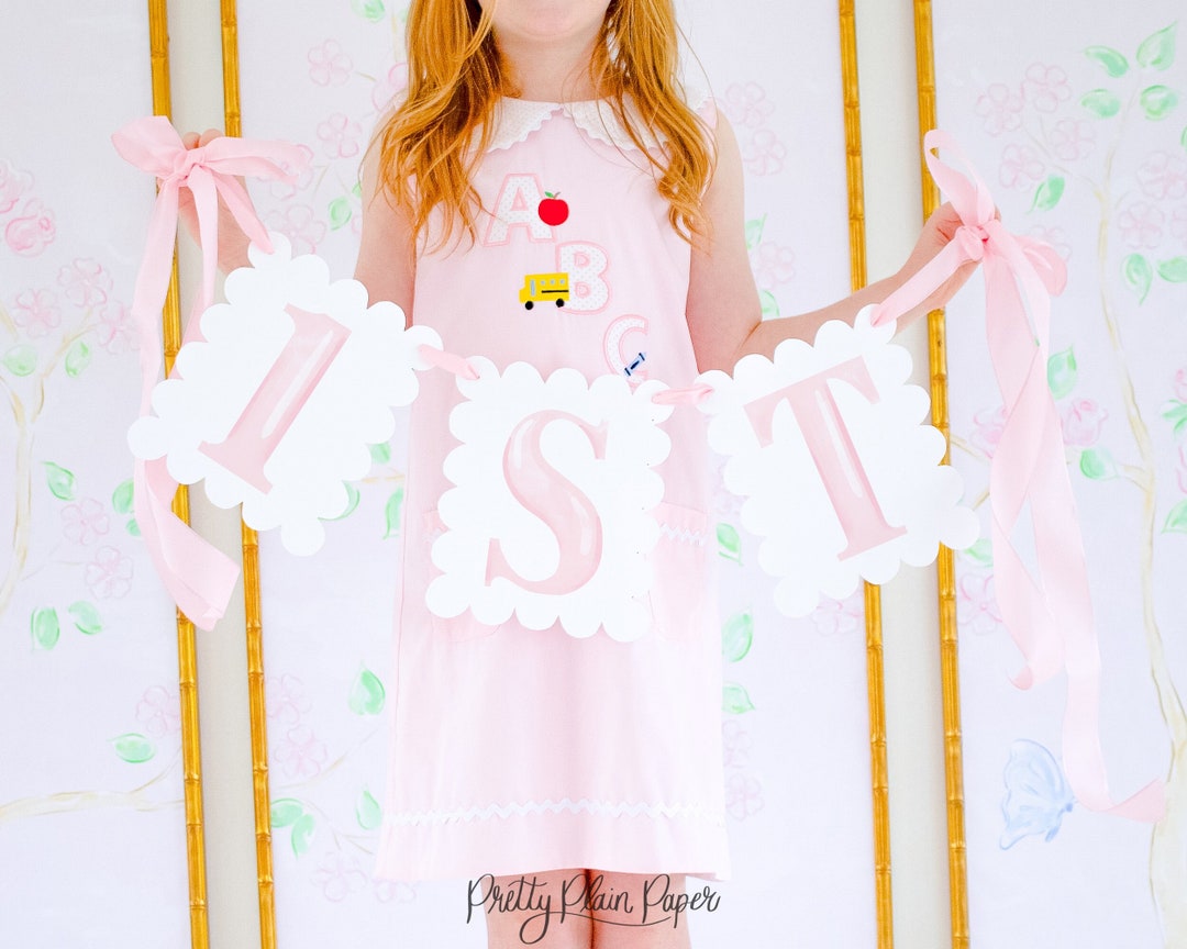 1st Grade | Watercolor FIRST GRADE Pink Scallop Banner | PDF Printable ...