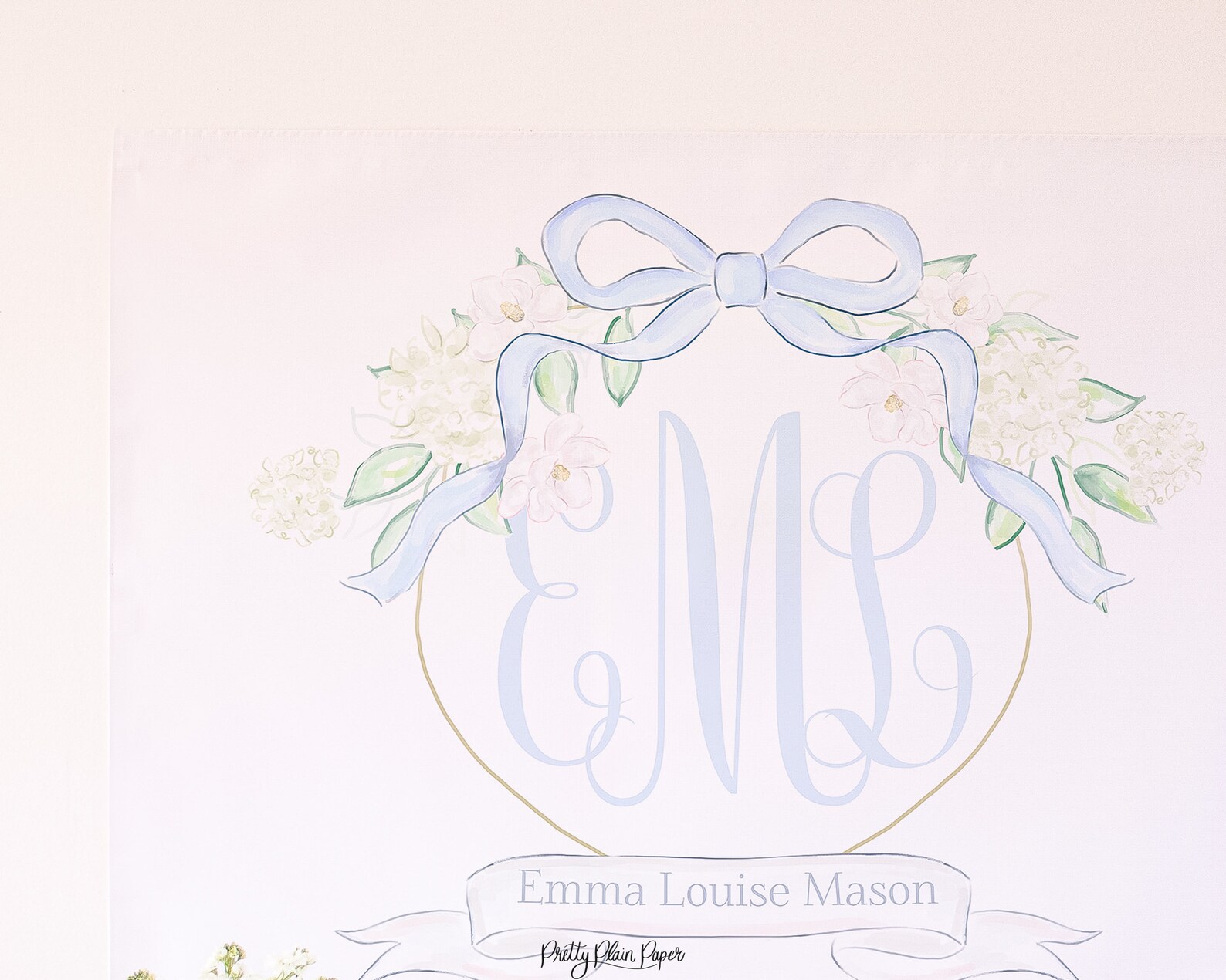 Watercolor Blue Floral Crest Backdrop Printable Download - Etsy
