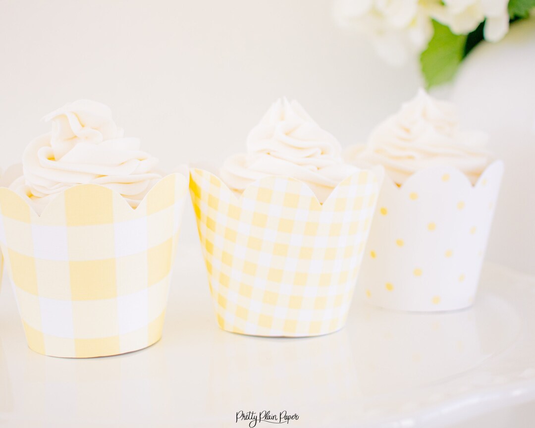 Yellow Pattern Cupcake Wrappers | Yellow Gingham Cupcake Wrapper ...