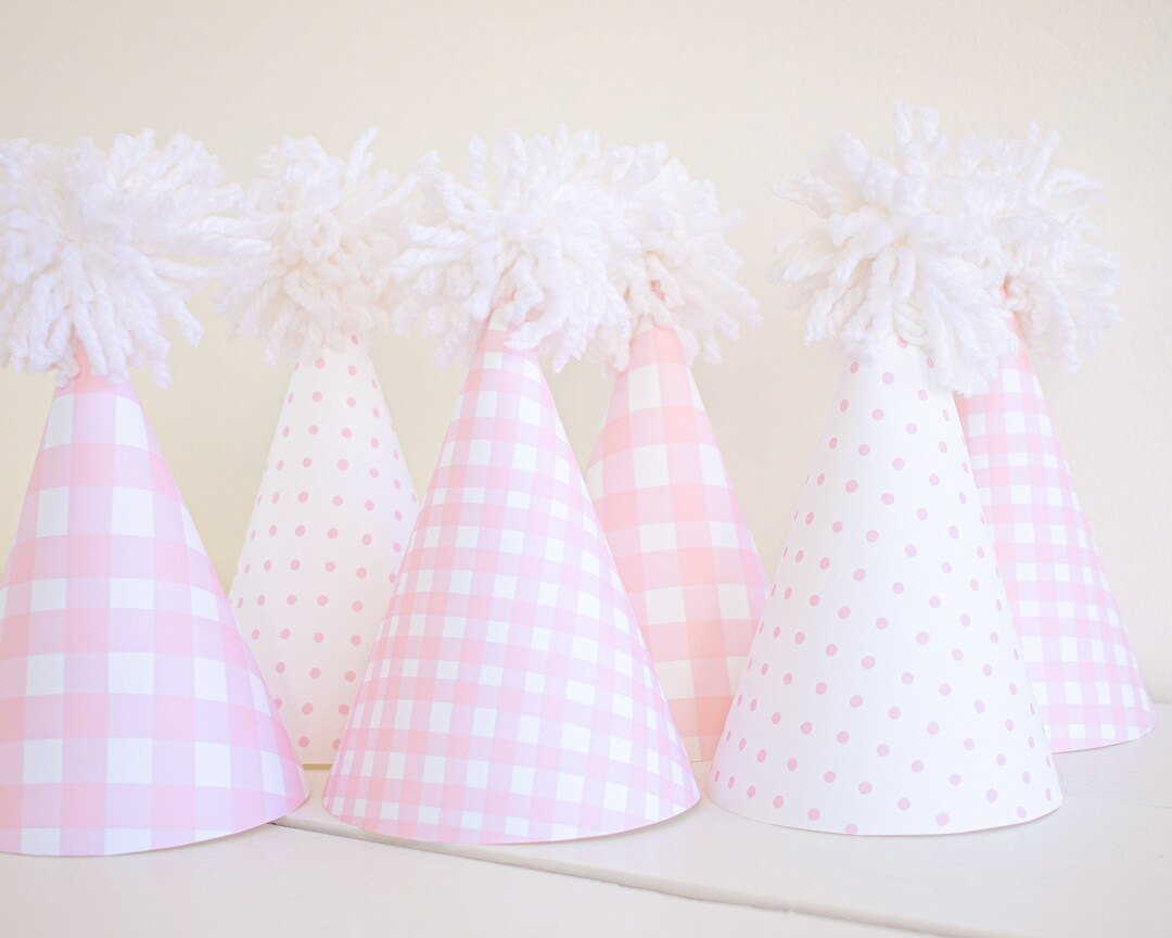 Pink Gingham Party Hat Printable & Pink Dot Party Hat Template - Etsy