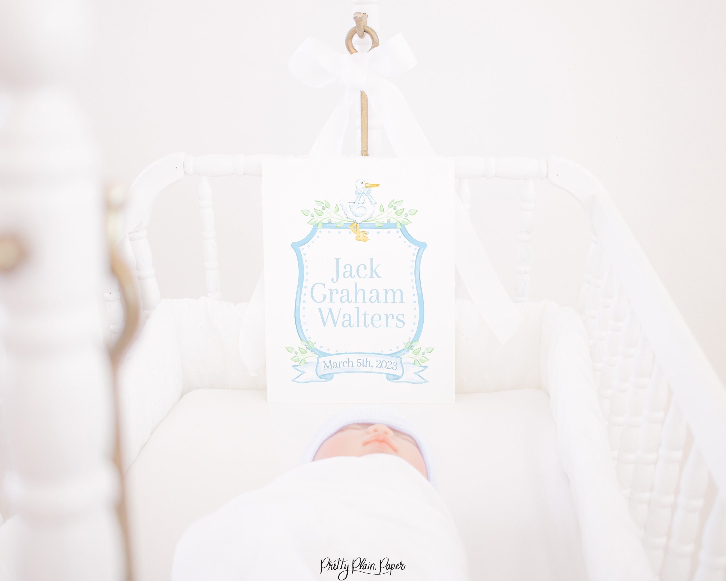 Hospital Baby Name Sign Printable | 8x10 | Watercolor Blue Stork Crest ...