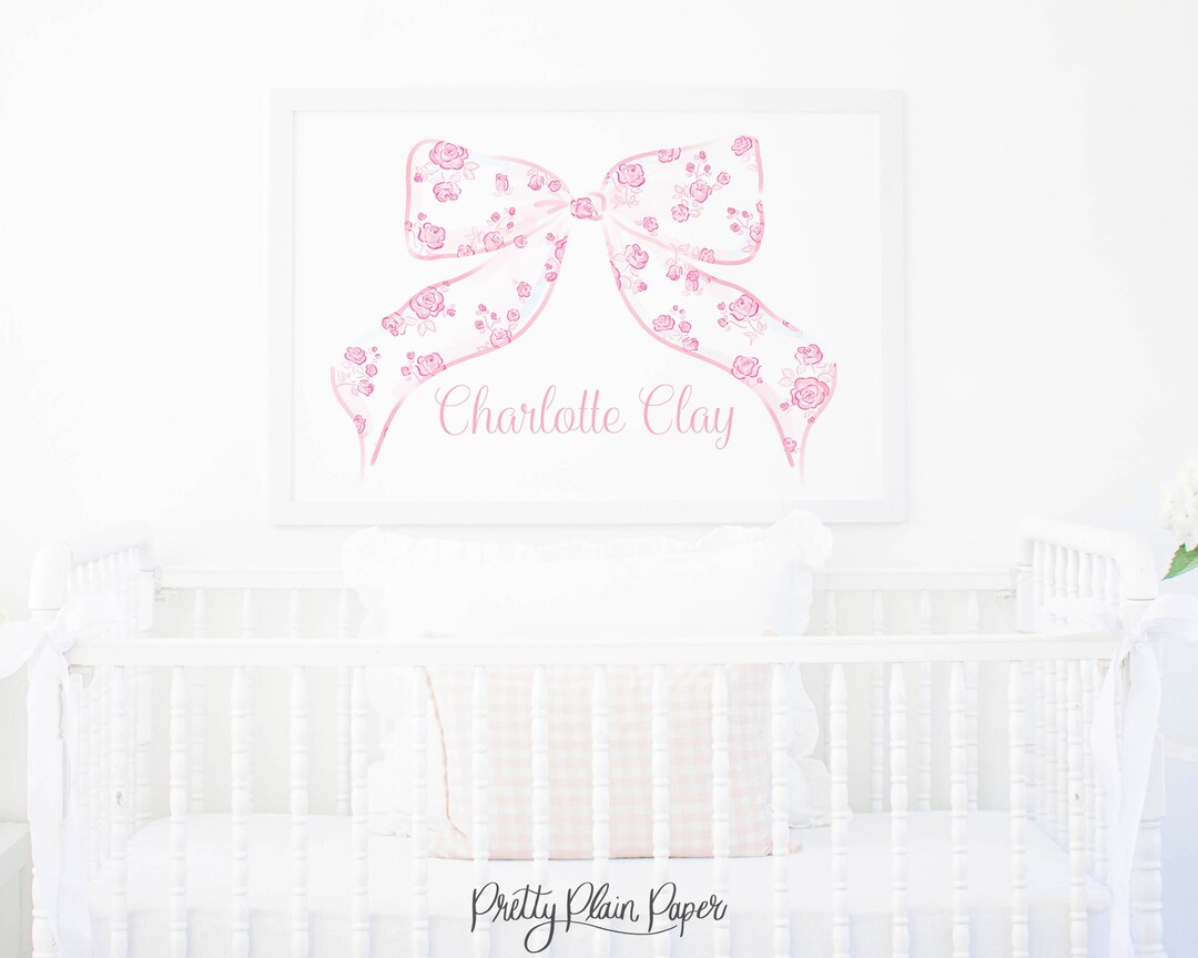 Pink Floral Bow Print | 24x36 Printable | Pink Bow Baby Shower ...