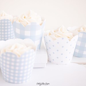 Blue Gingham Cupcake Wrapper Template & Blue Polka Dot Cupcake Wrapper ...