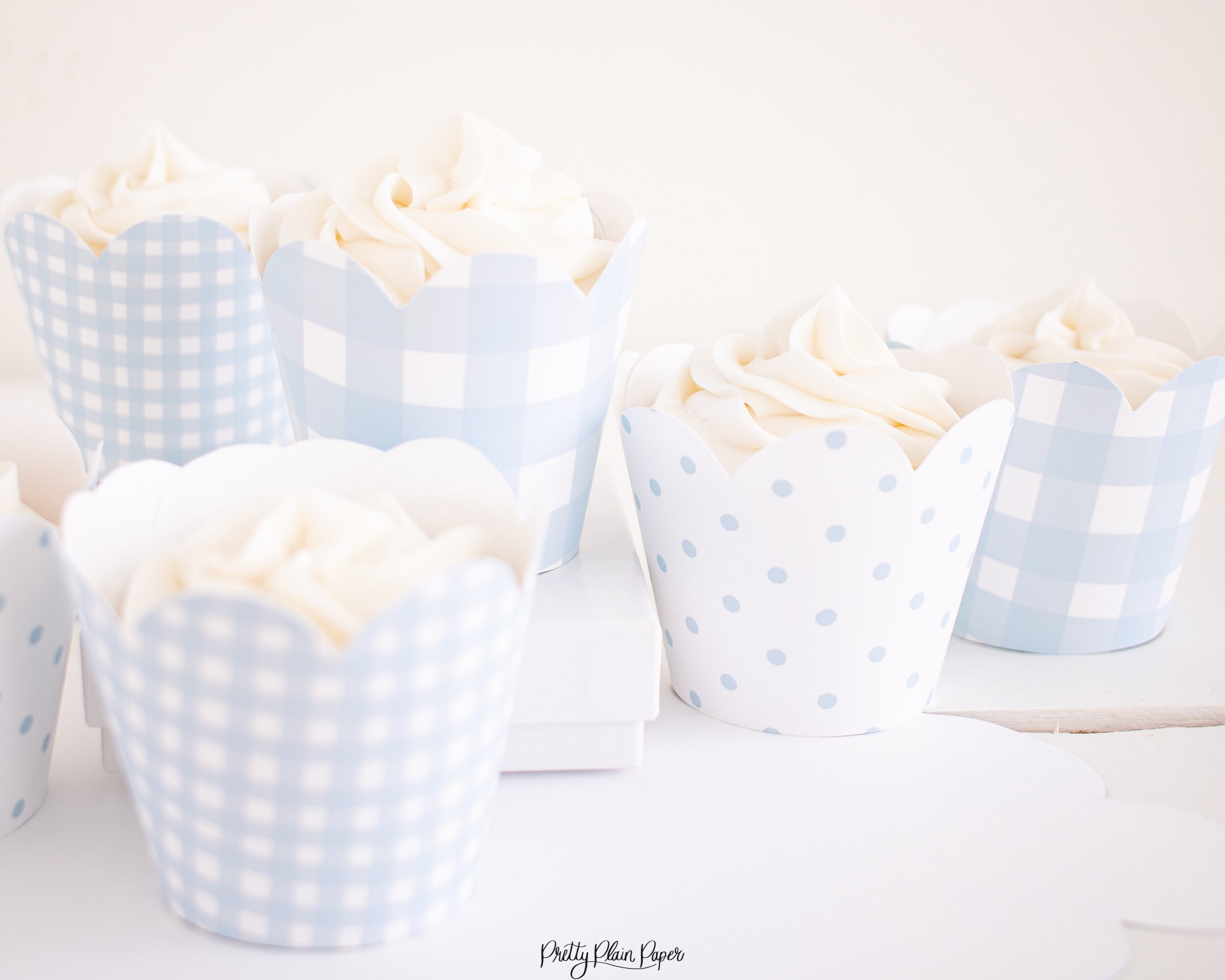 Blue Gingham Cupcake Wrapper Template & Blue Polka Dot Cupcake | Etsy