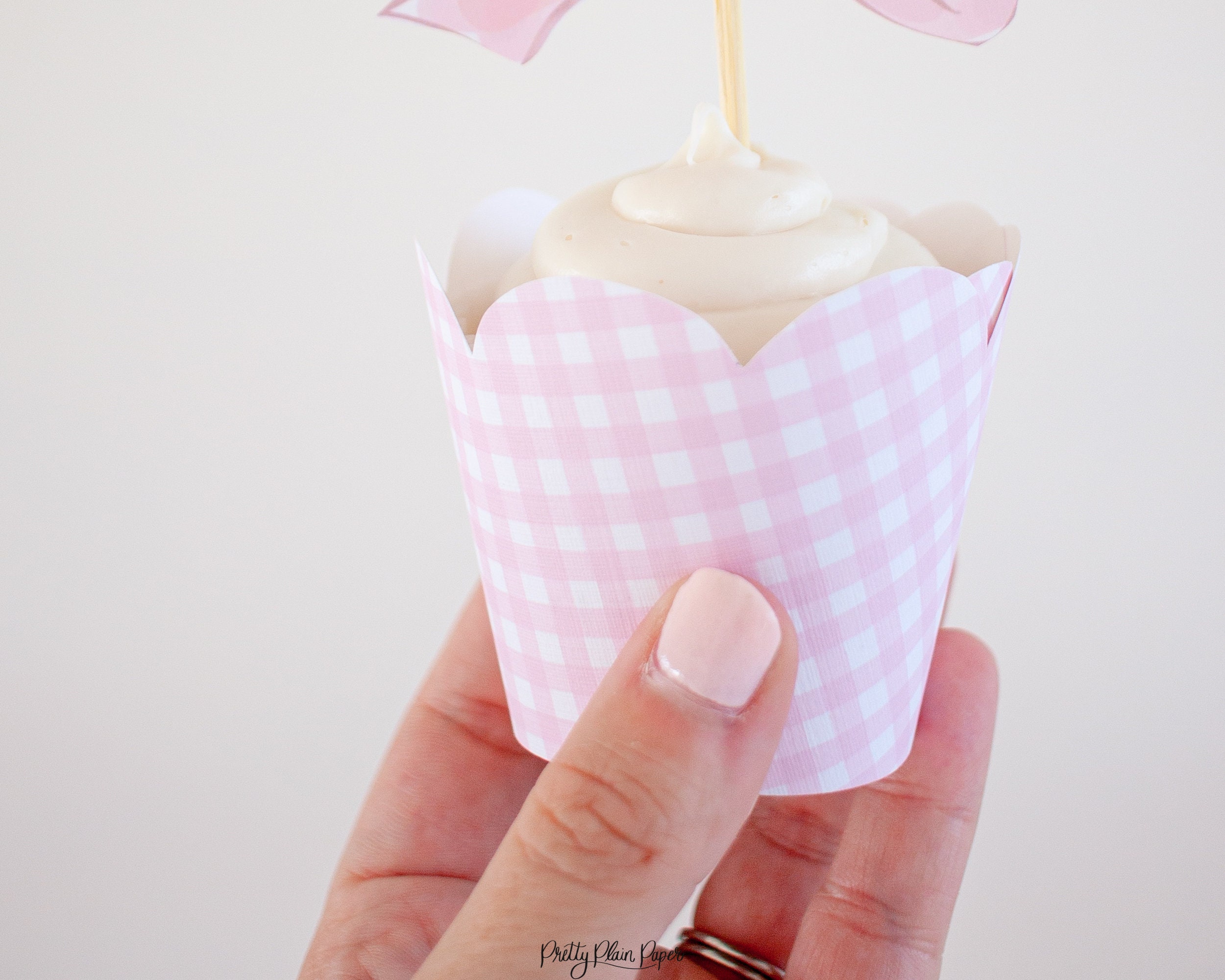 Pink Floral & Gingham Cupcake Wrappers Watercolor Printable - Etsy