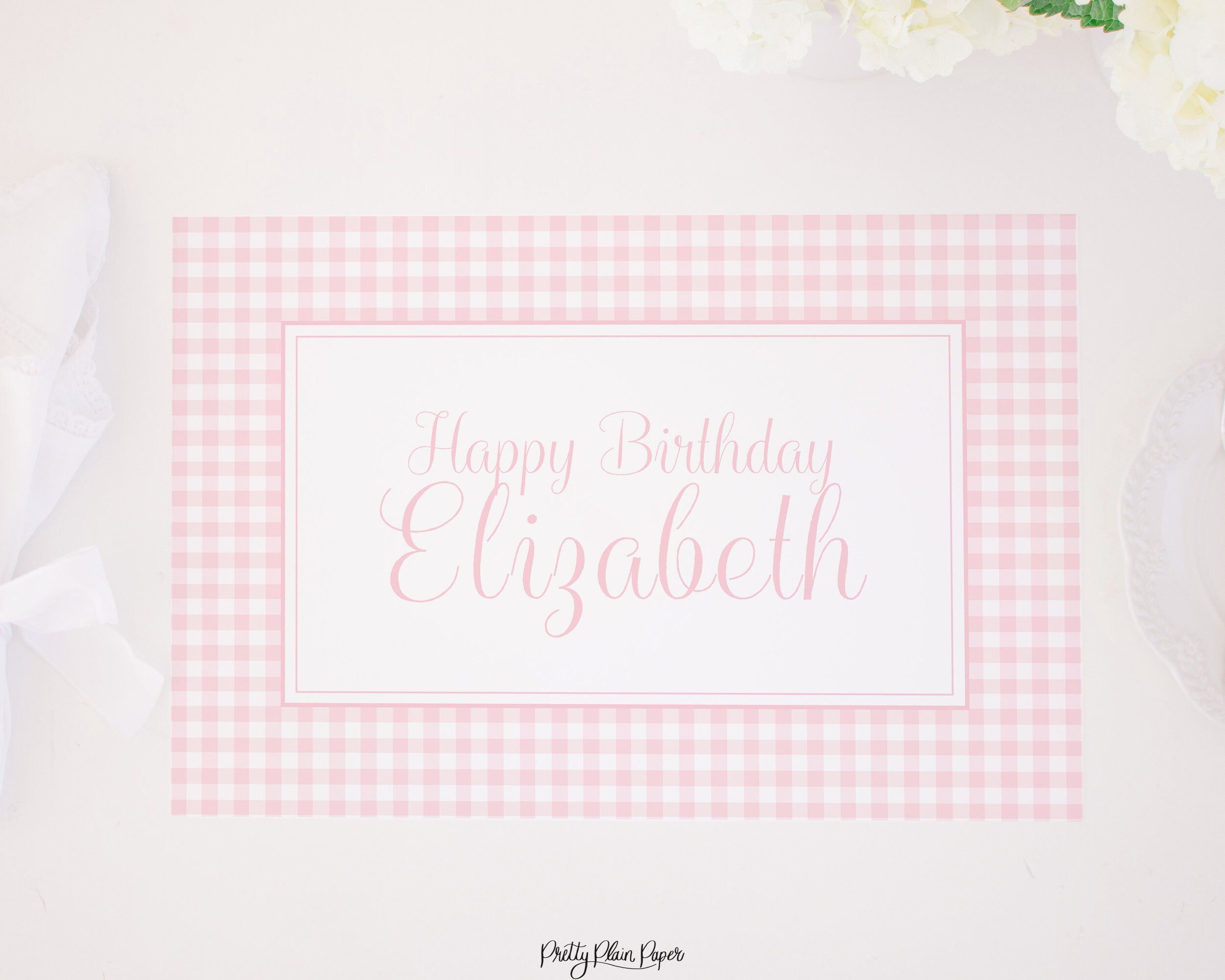 Happy Birthday Pink Gingham Placemat 12x18 Printable - Etsy