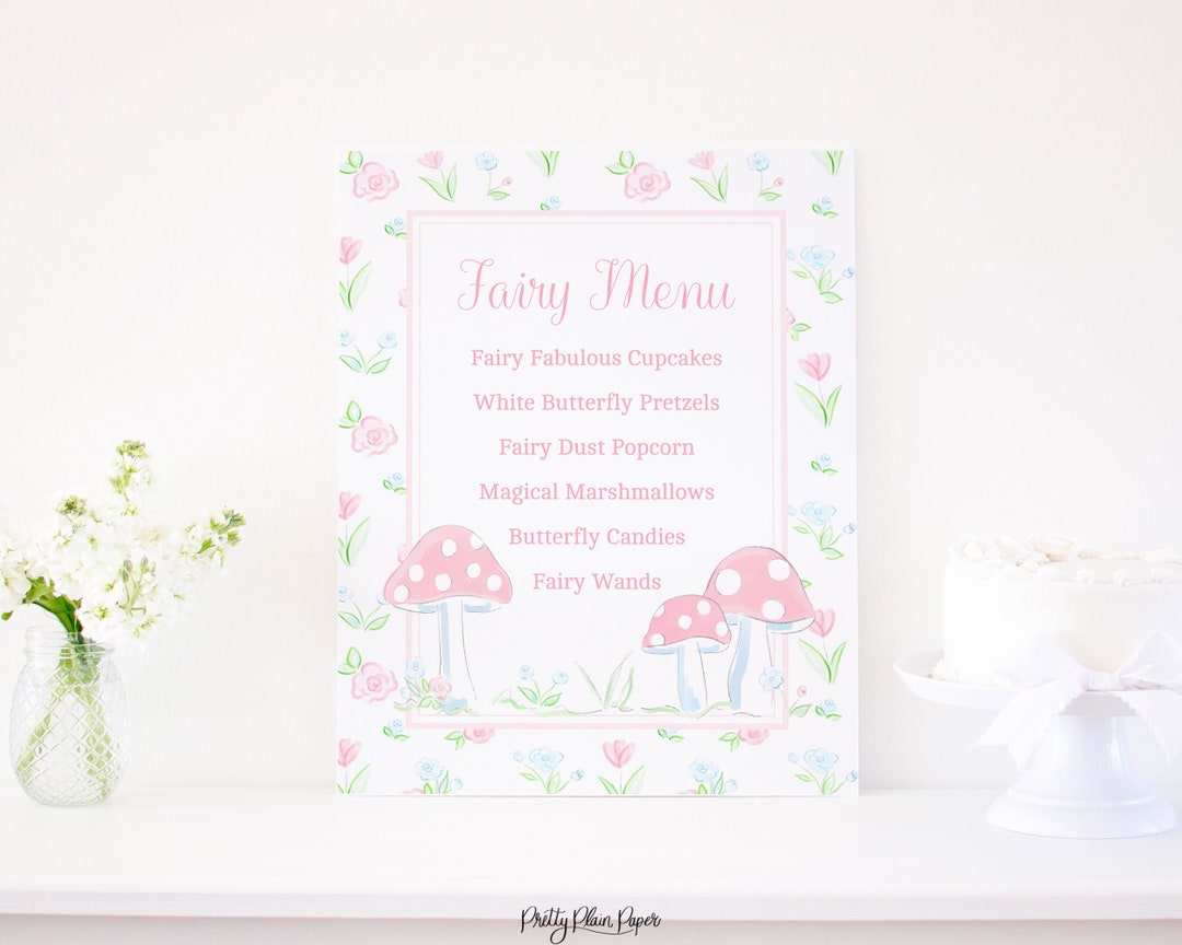 Fairy Party Menu Sign | Editable Printable | 8x10 or 16x20 | Fairy ...