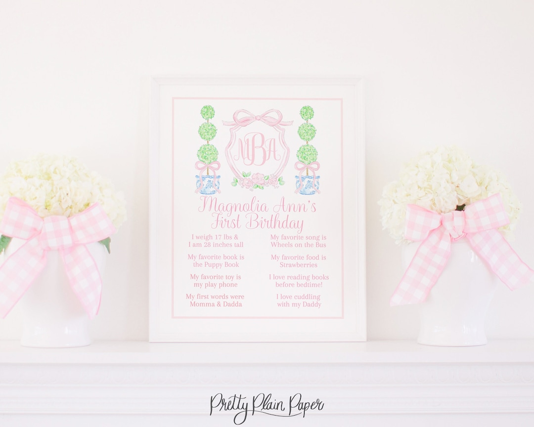 My First Birthday Sign | 8x10 or 16x20 | Watercolor Pink Crest ...