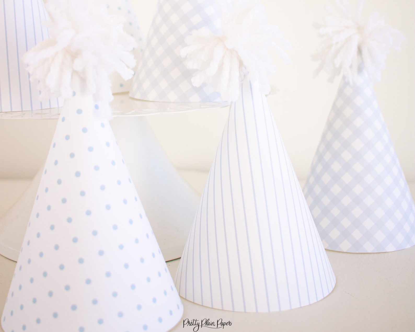 Blue Gingham Party Hat Printable Blue Stripe Party Hat - Etsy