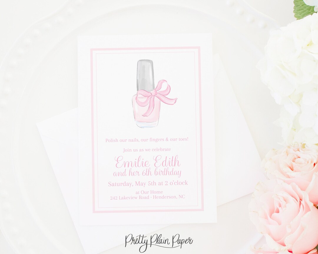 Watercolor Pink Nail Polish Party Invitation | 5x7 Printable | Pink Bow ...