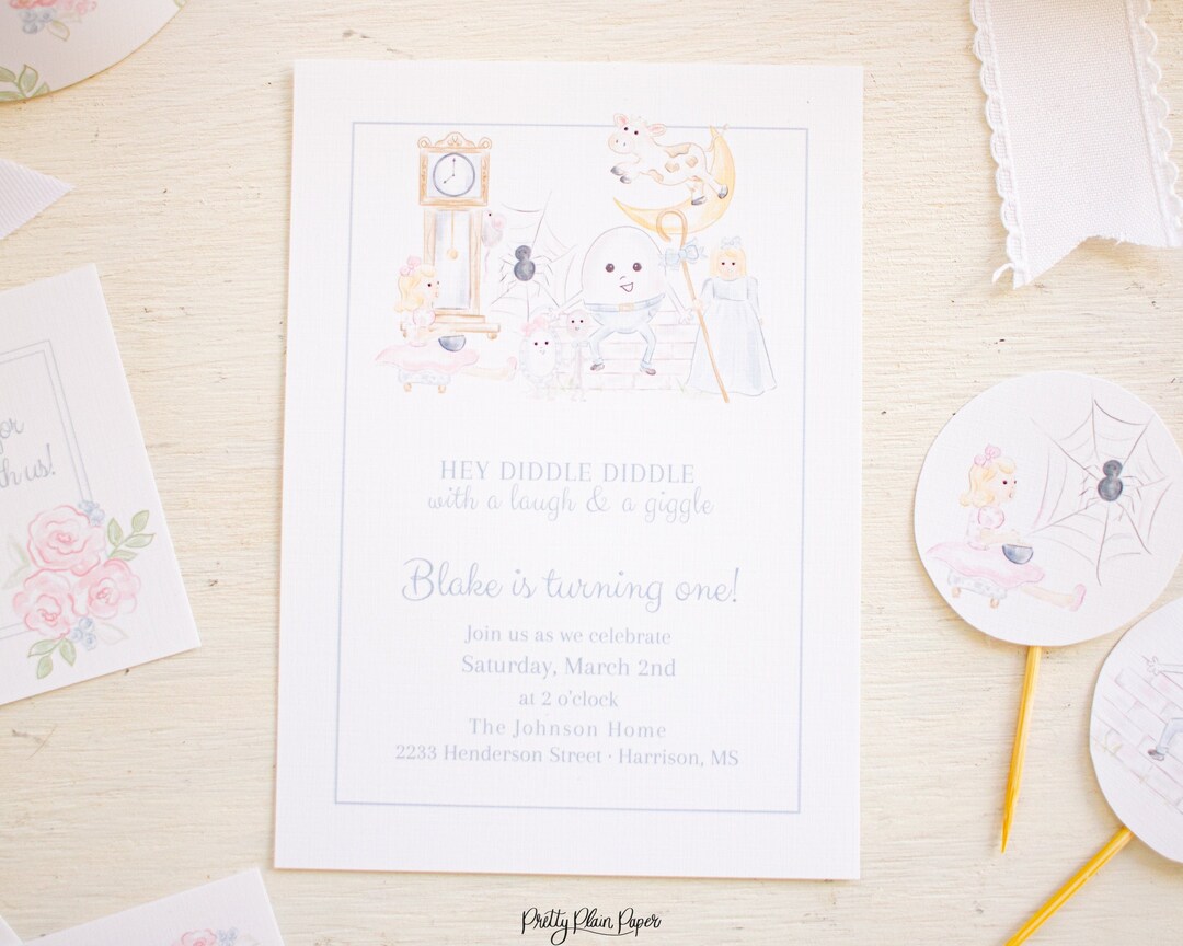 Watercolor Nursery Rhyme Invitation | Printable Invitation 1030 ...