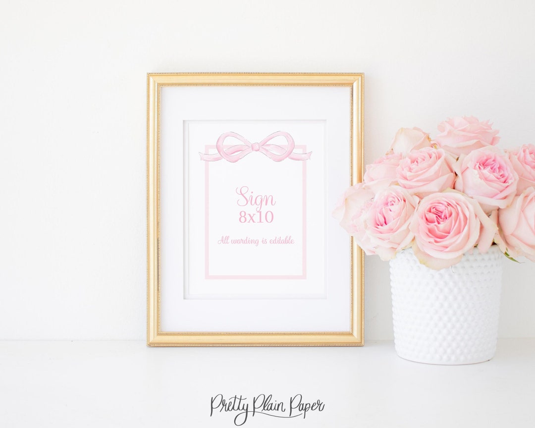 8x10 Party Sign | Pink Bow Party | Printable | Watercolor Bow | Floral ...