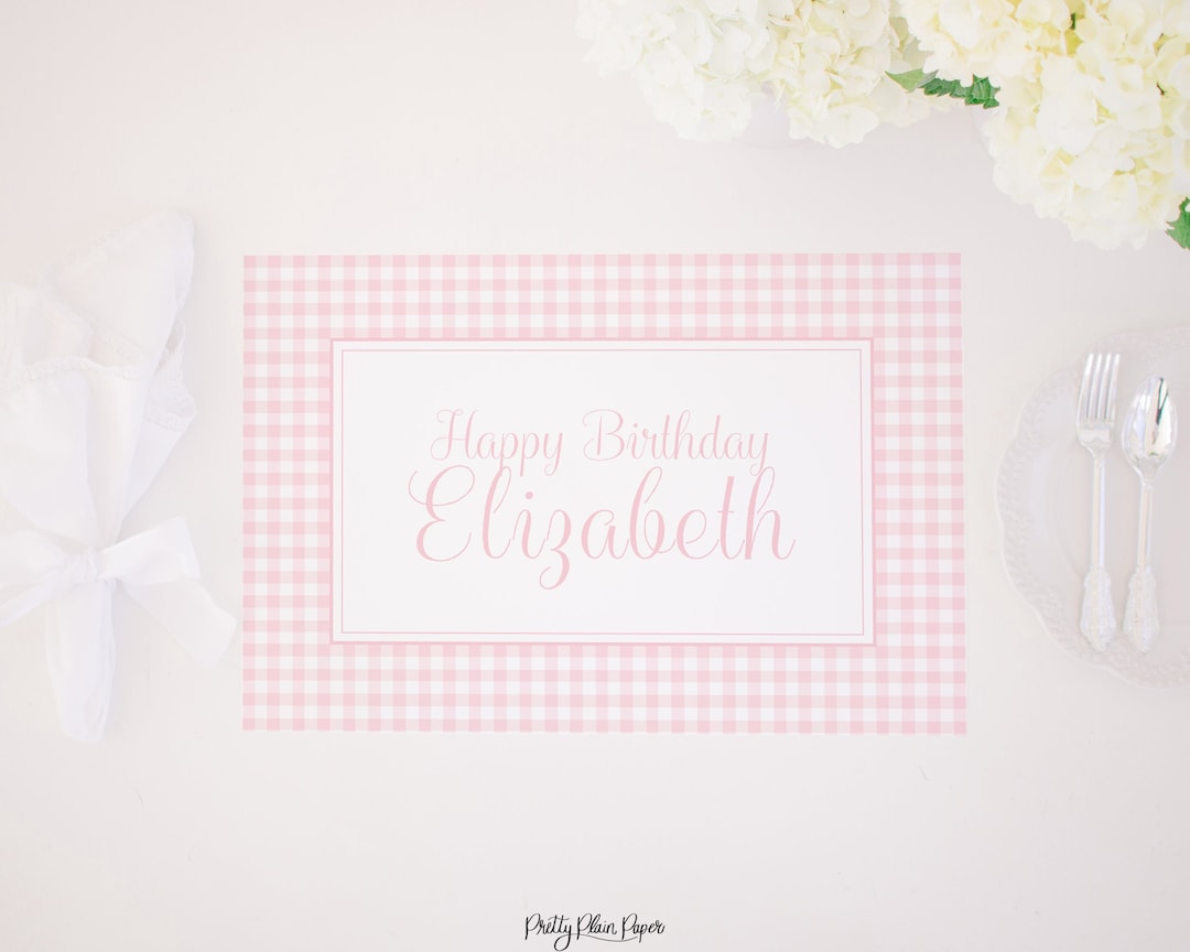 Happy Birthday Pink Gingham Placemat | 12x18 | Printable | 5002 5003 ...
