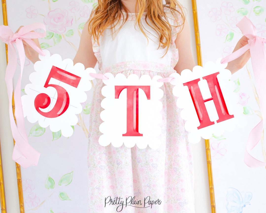 5th Grade Banner | Watercolor Red Scallop Edge Banner | PDF Printable ...