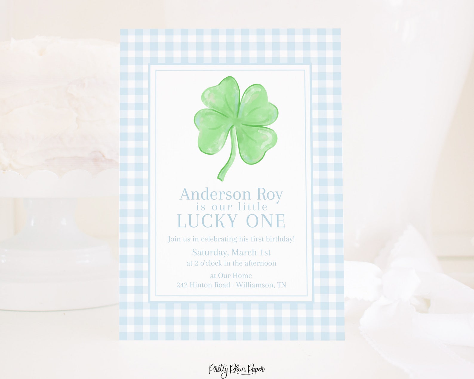 Watercolor Four Leaf Clover Birthday Invitation Lucky ONE | Etsy