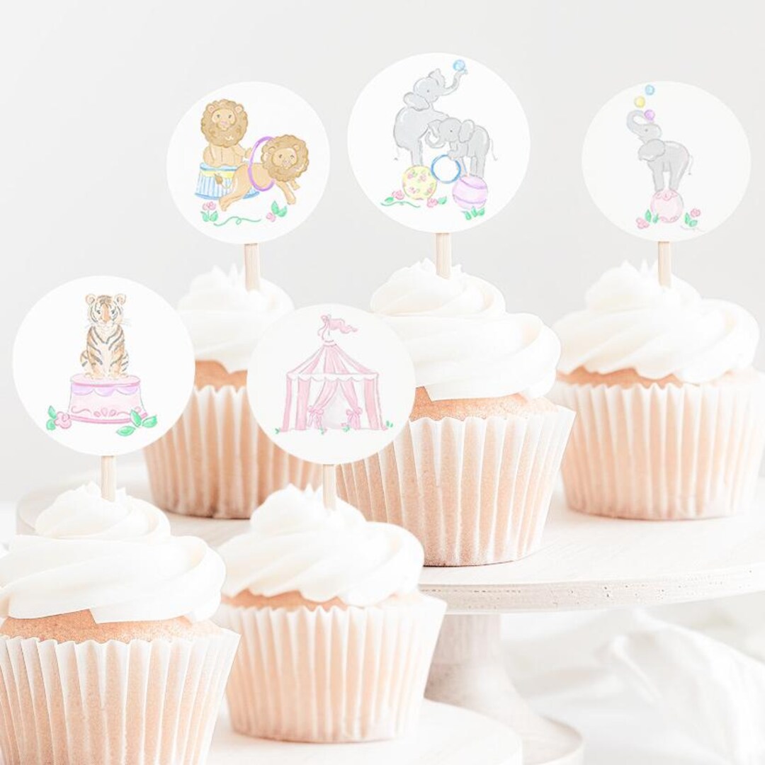 Cupcake Toppers | Pink Pastel Circus Animals | 8.5x11 Printable Digital ...