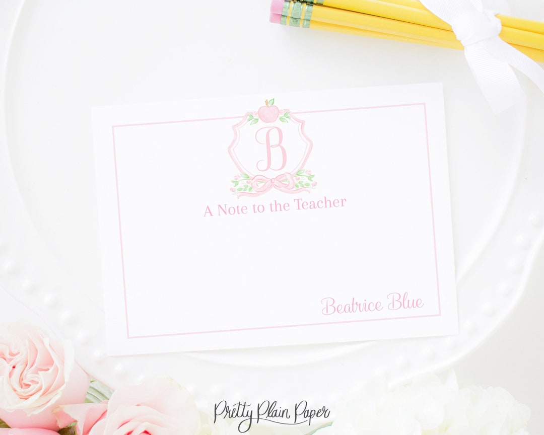 Note to the Teacher Stationery | 5x7 Printable | Watercolor Monogram ...