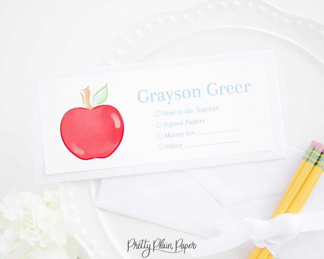 Light Blue & Apple Envelopes for School | 3.5x8.5 Printable ...