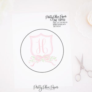Watercolor Monogram Crest Cake Topper | Printable | Pink Monogram Crest ...