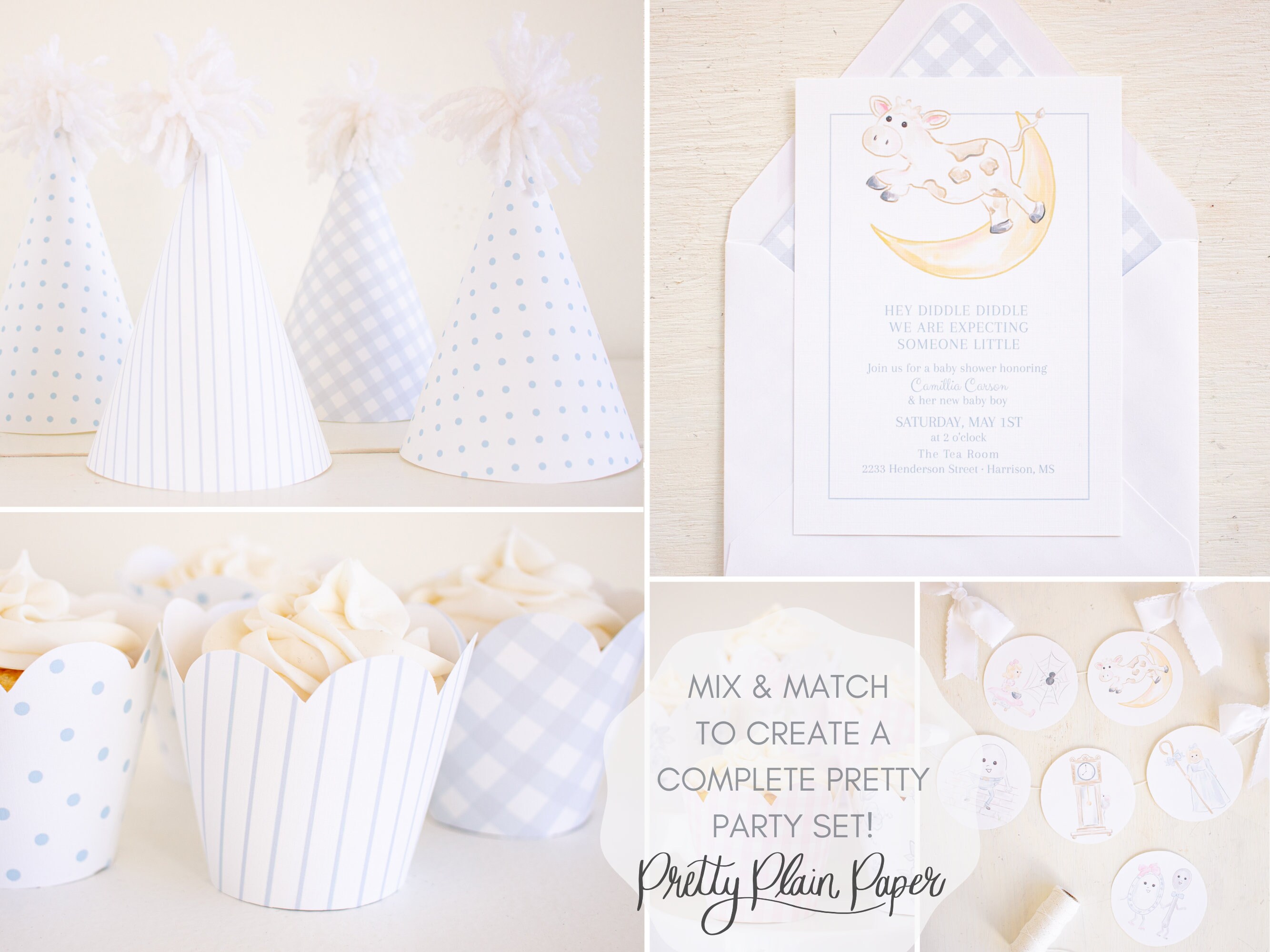 Blue Gingham Party Hat Printable Blue Stripe Party Hat - Etsy