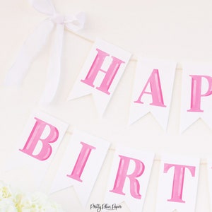 Bright Pink Watercolor Happy Birthday Banner Printable - Etsy