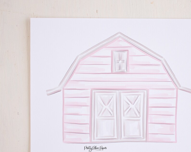 Pink Barn Watercolor Printable Backdrop Poster Download 1012 | Etsy