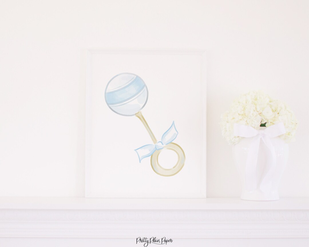 Watercolor Blue Baby Rattle Print | 8x10 or 16x20 | Printable Download ...