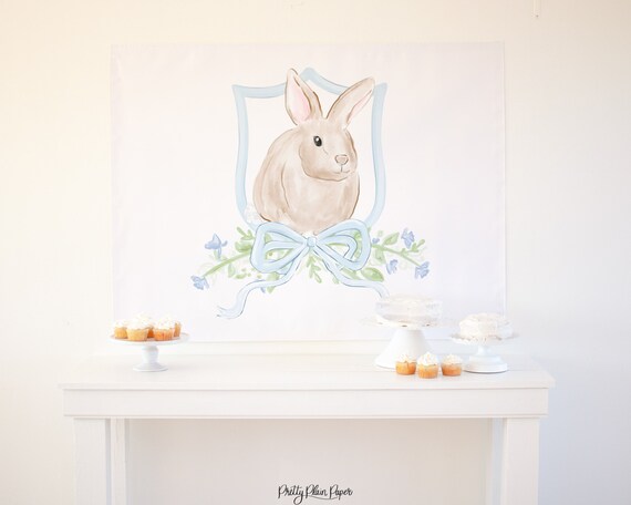 Classic Blue Bunny Birthday Printable Backdrop Poster Download | Etsy