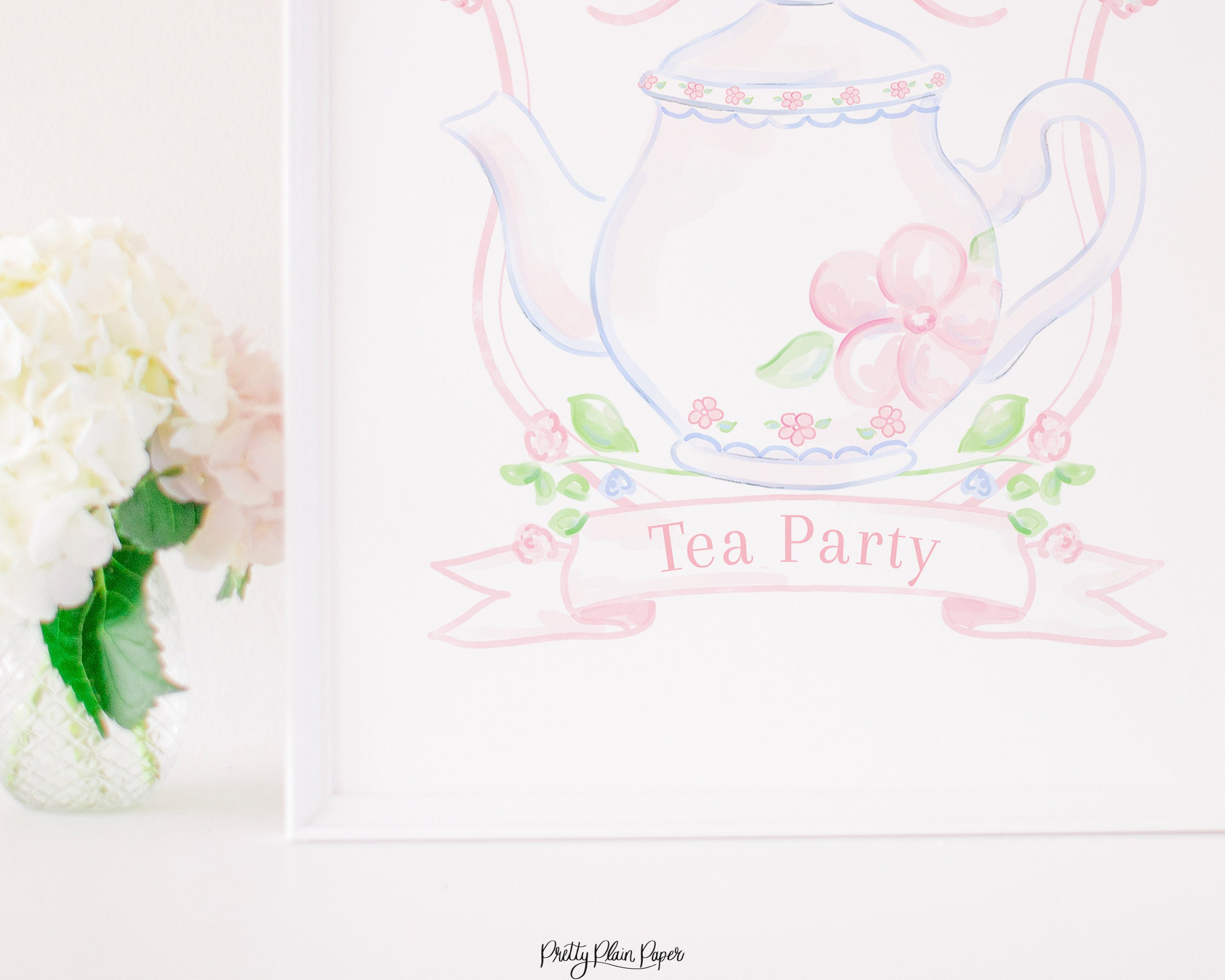 Watercolor Floral Tea Pot Print 8x10 or 16x20 Pink White - Etsy