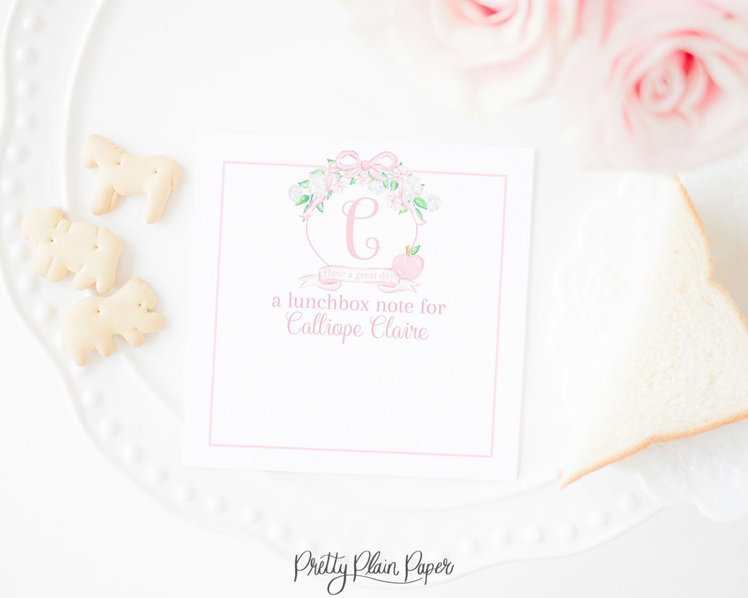 Lunchbox Note With Watercolor Monogram Crest | 5x5 Printable Download ...