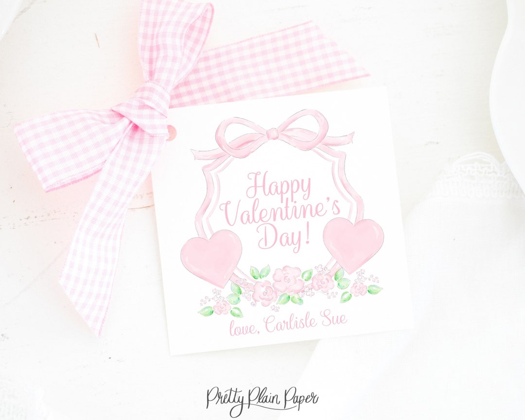 Valentine Tag | Pink Crest With Bow | 3.5x3.5 Printable Digital ...