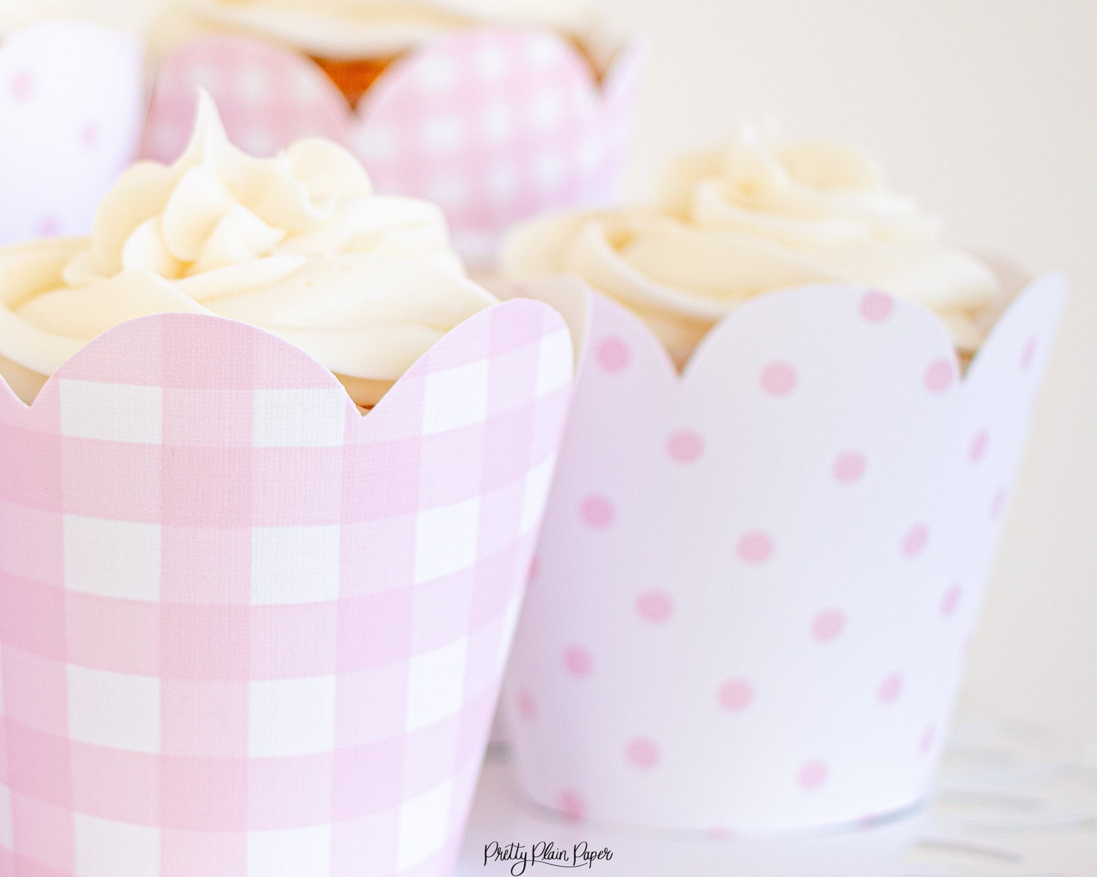 Pink Gingham Cupcake Wrappers & Pink Polka Dot Cupcake - Etsy