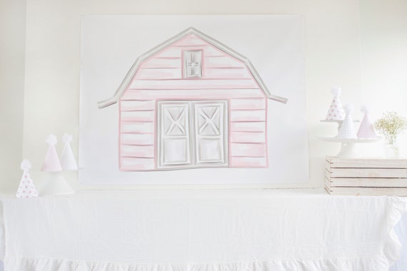 Pink Barn Watercolor Printable Backdrop Poster Download 1012 | Etsy