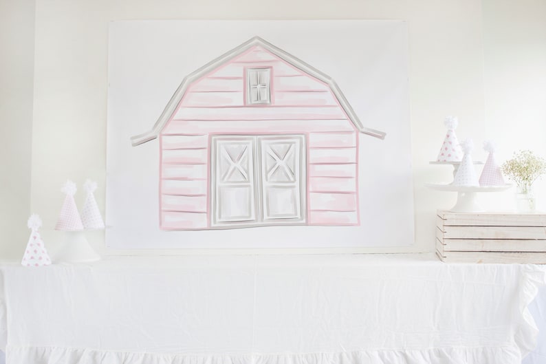 Pink Barn Watercolor Printable Backdrop Poster Download 1012 - Etsy