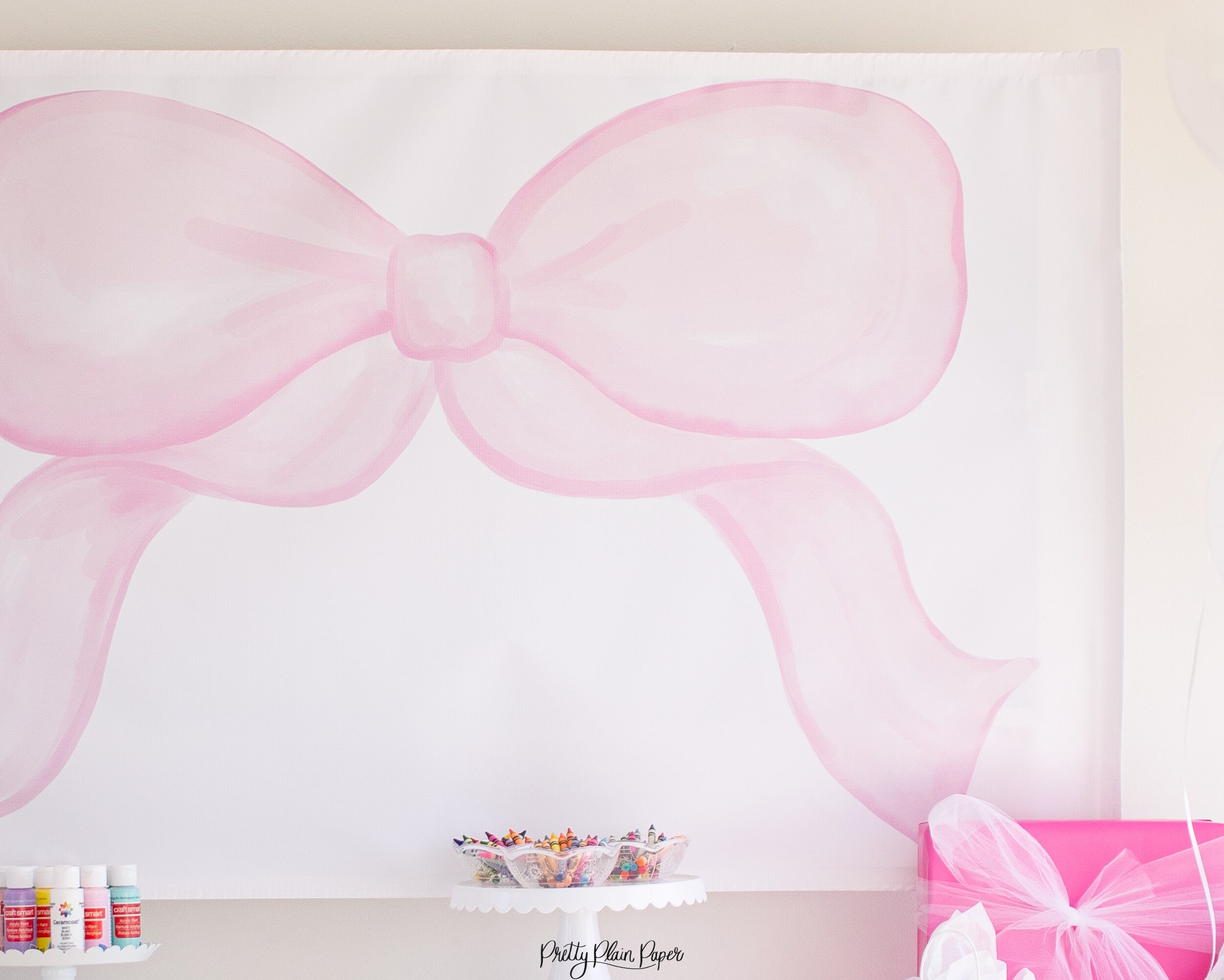Watercolor Pink Bow Backdrop Pink Bow Birthday Pink Bow | Etsy