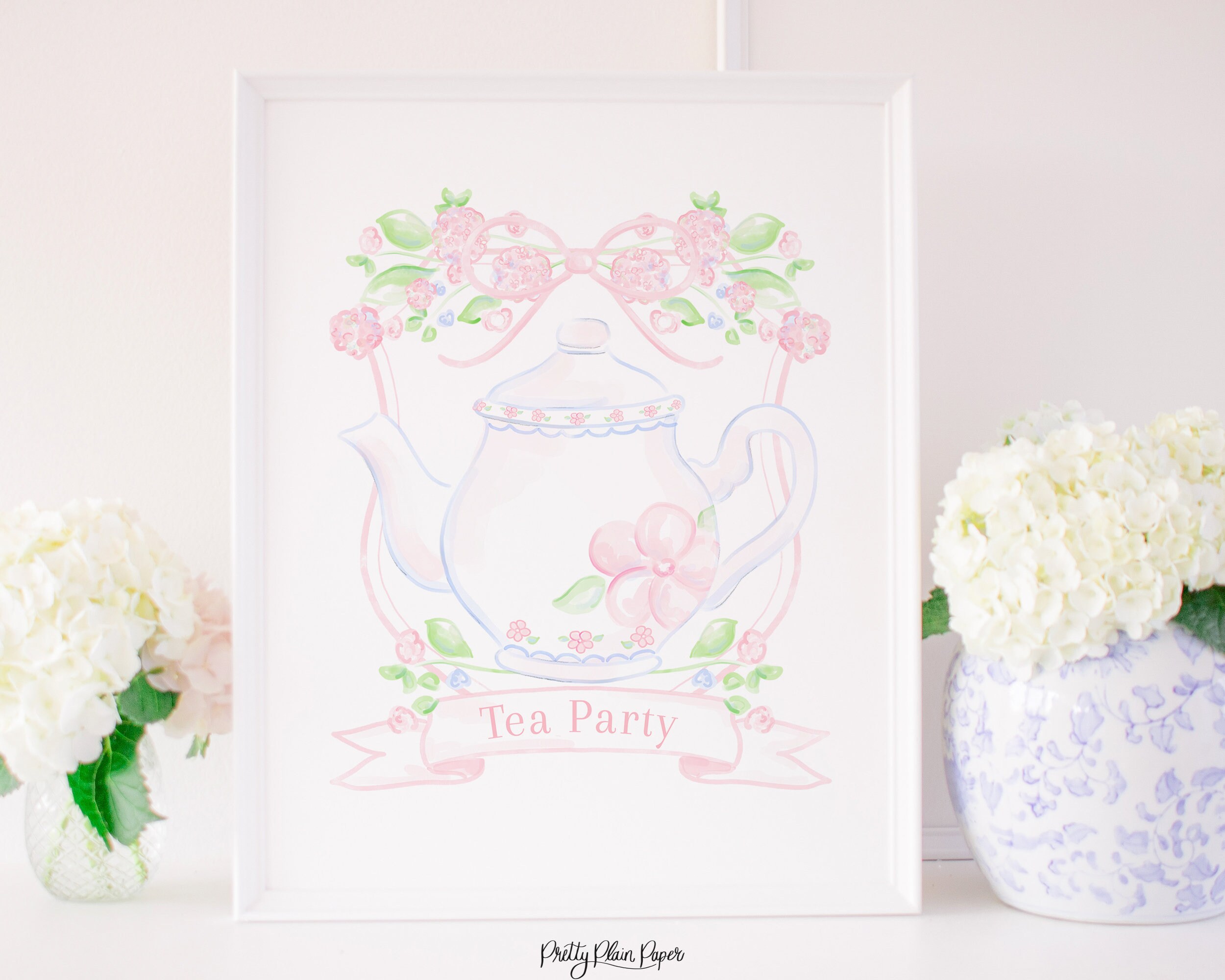 Watercolor Floral Tea Pot Print 8x10 or 16x20 Pink White - Etsy