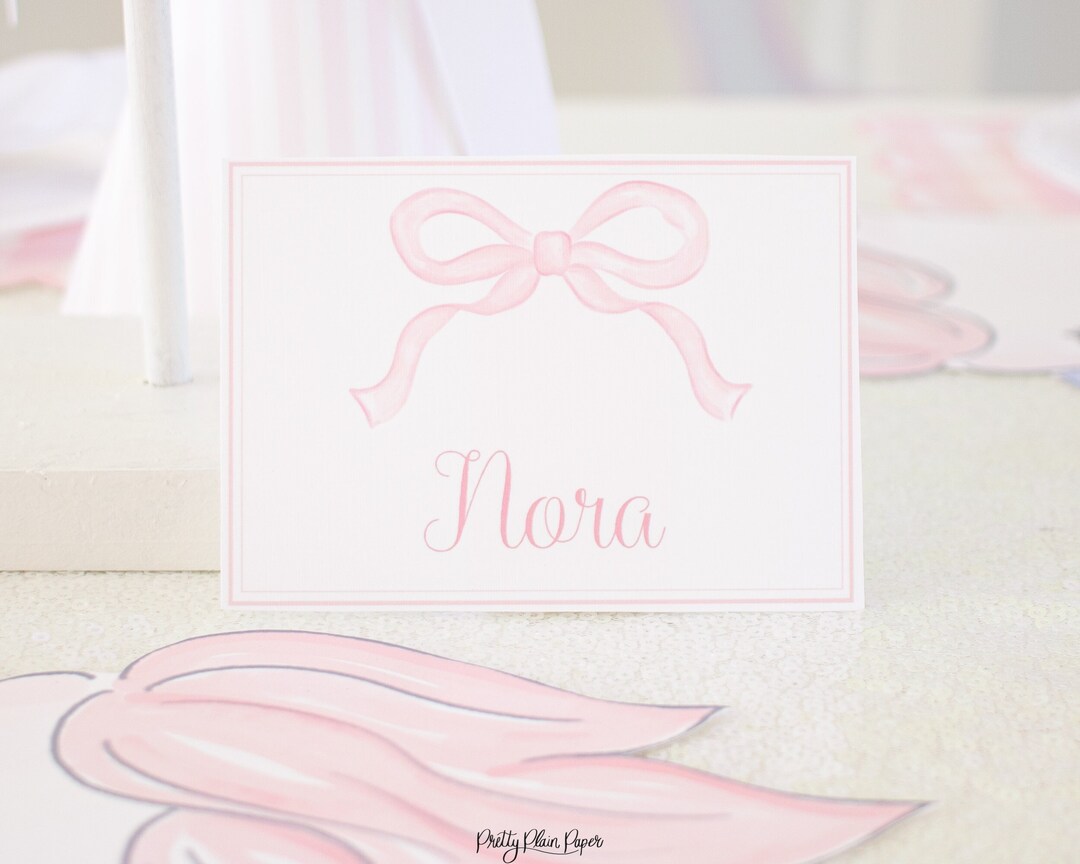 Pink Bow Place Cards or Food Labels | Editable Printable Download ...