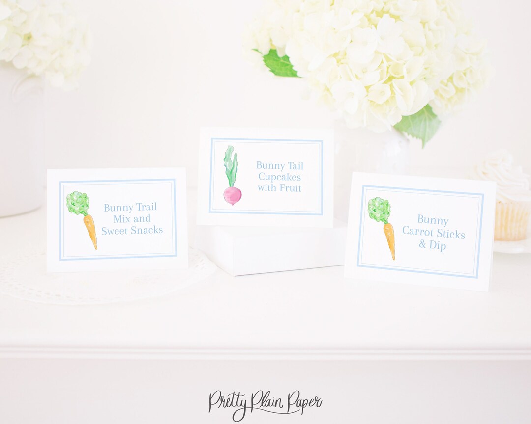 Food Label or Place Card | 3x4 Tent Style Printable | Watercolor Rabbit ...