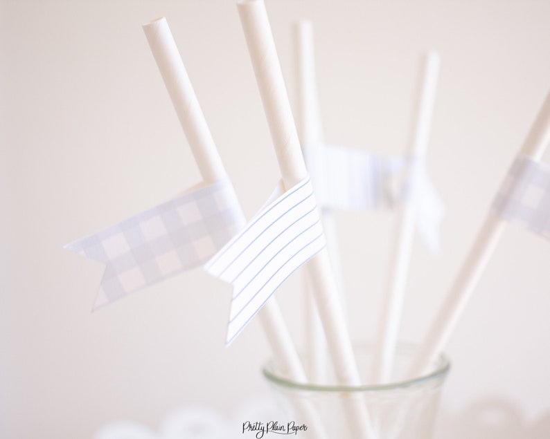 Blue Pattern Straw Topper Flags - Printable Blue Gingham, & Stripe ...
