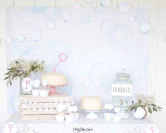 Bubble Party Watercolor Printable Bubbles Backdrop Poster - Etsy