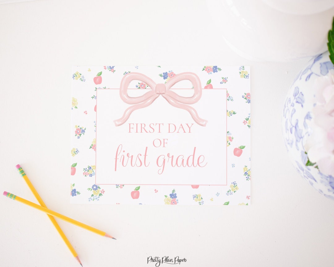 Floral & Pink Bow First Day of School Sign | Watercolor First Day of ...