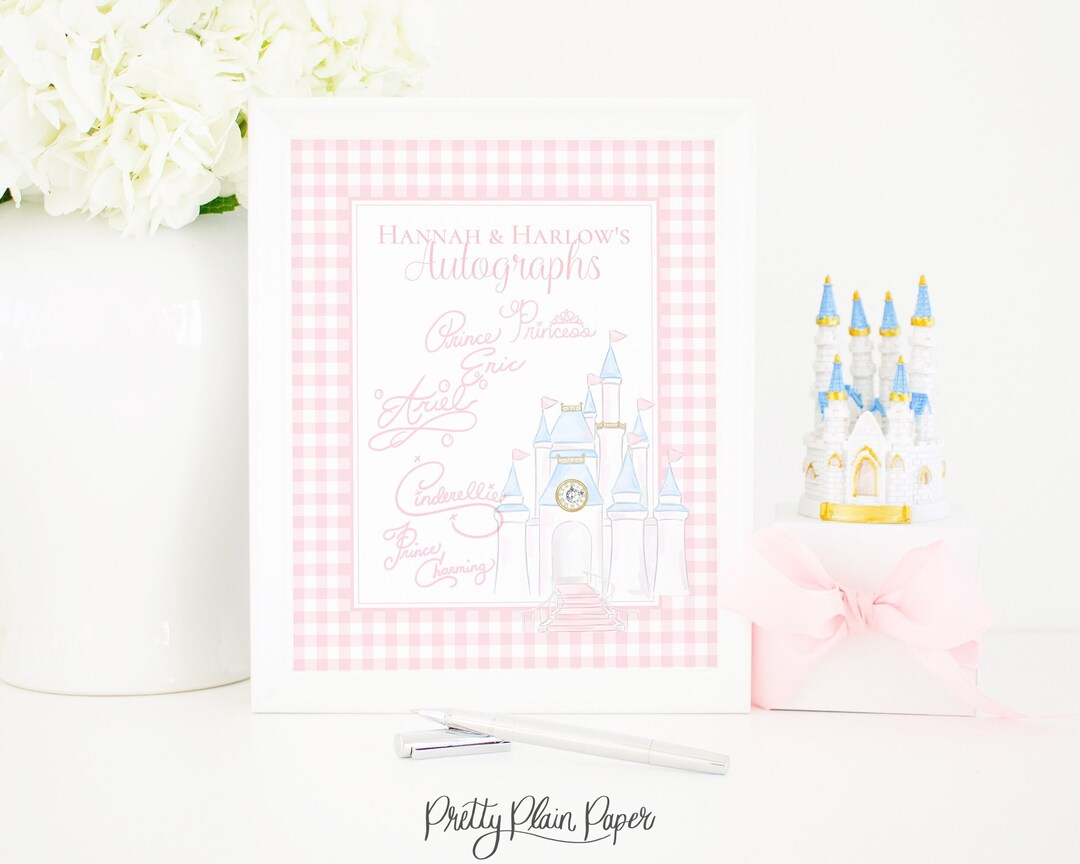 Watercolor Pink Gingham With Castle Character Signatures Print | 8x10 ...