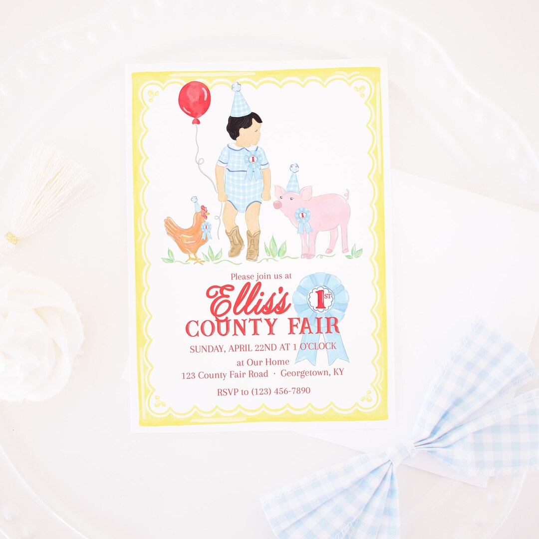My FIRST County Fair Birthday Invitation for a 1st Birthday; Watercolor ...
