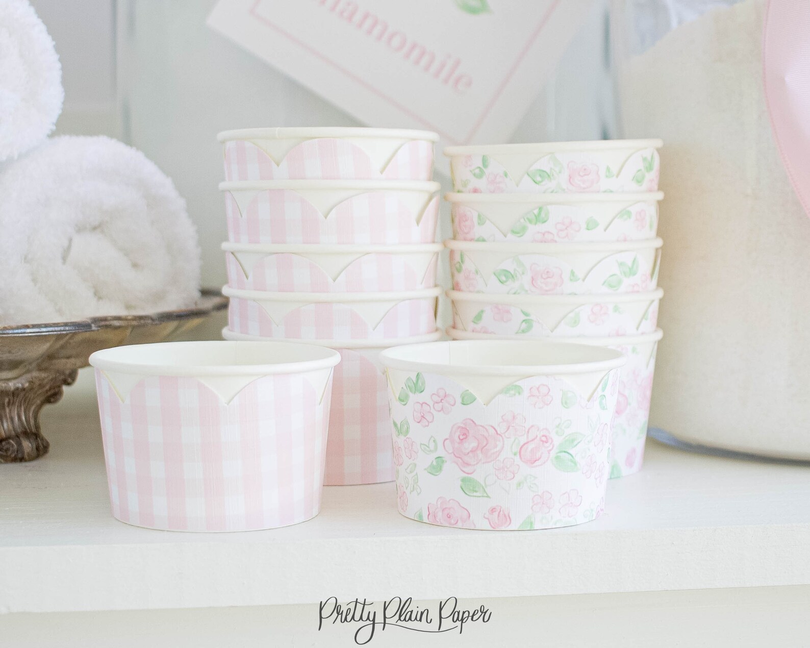 4 Oz Paper Cup Wrappers | Pink Floral & Pink Gingham | Printable ...