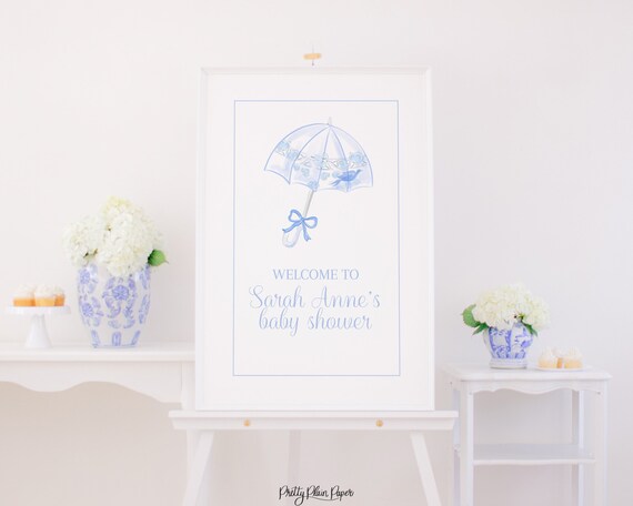 Watercolor Blue Floral Umbrella Welcome Sign 24x36 | Etsy